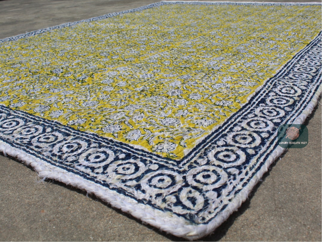 Floral Jute Rug, Handwoven Natural Fiber Rug, Contemporary Rug, Indian ...