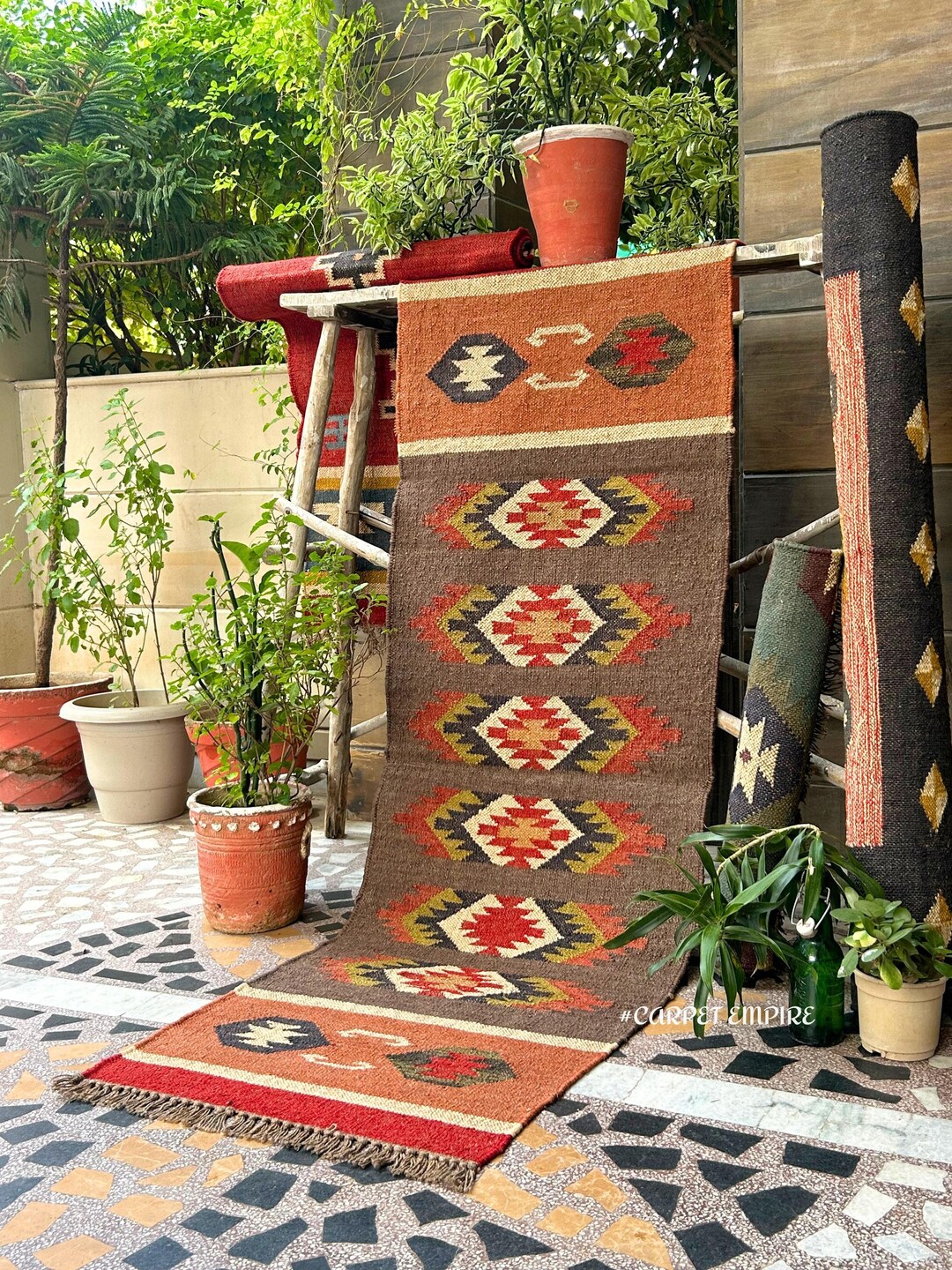 Custom Size Runner Vintage Brown Kilim Aztec Runner Handmade Turkish ...