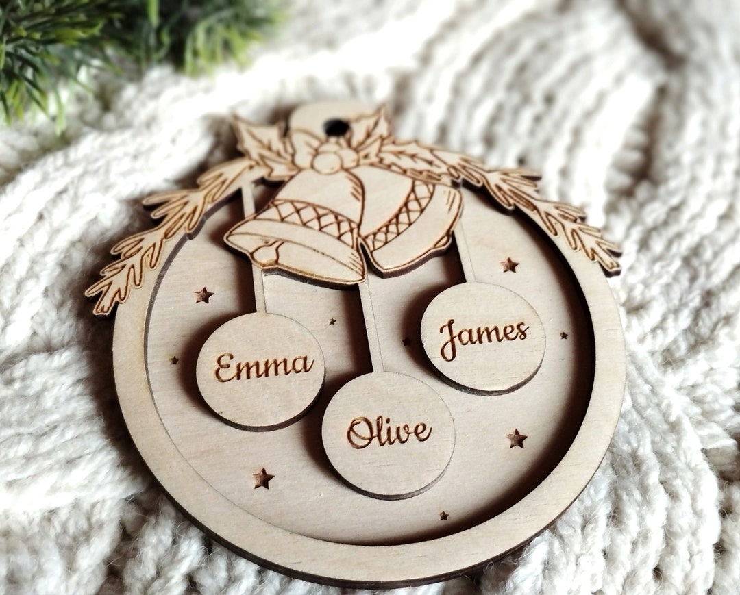Wooden Christmas Family Bauble With Names and Bells - Etsy