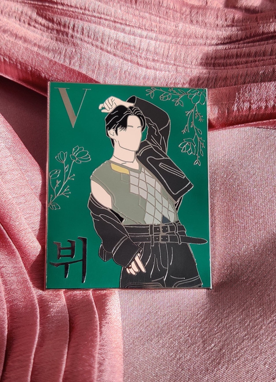 BTS V Taehyung Vogue Korea Cover Green Hard Enamel Pin Tae - Etsy