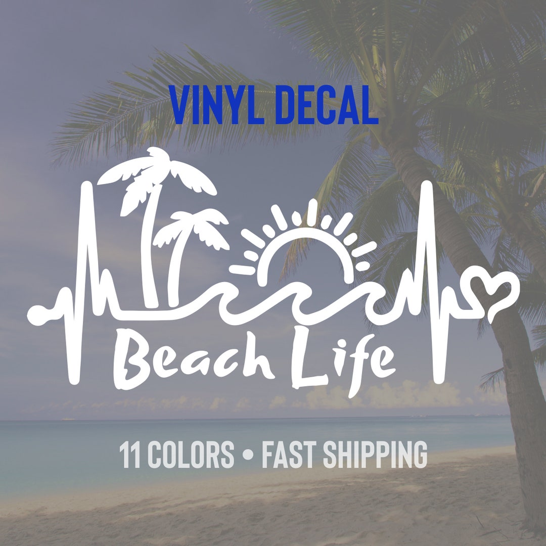 Beach Life Palm Trees Sun Wave Heartbeat Vinyl Decal Upgrade Your Car ...