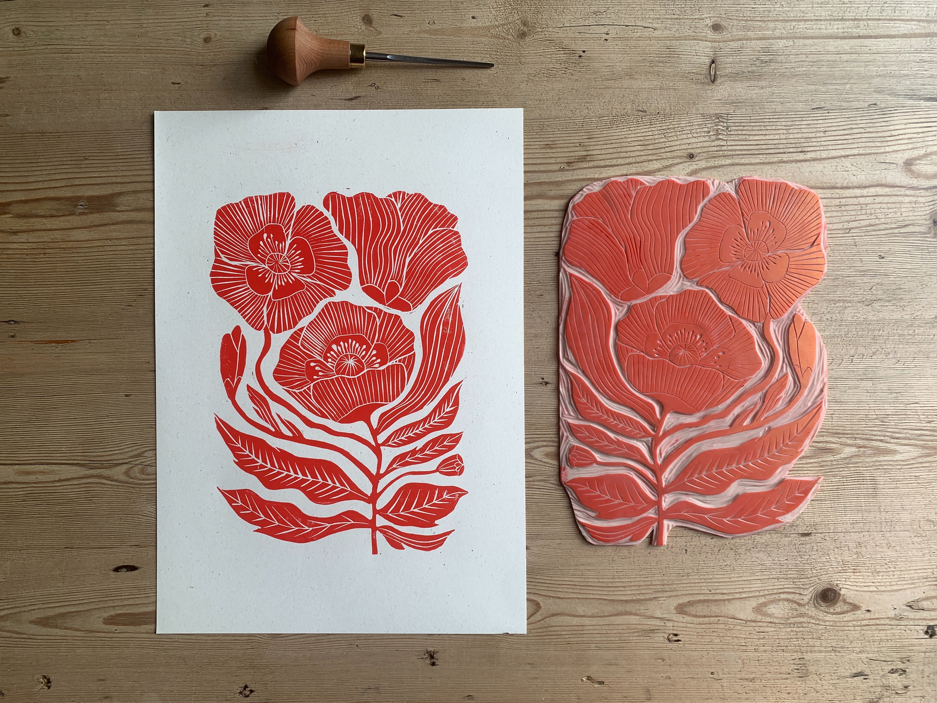 Poppy Flowers Linocut Print - Etsy