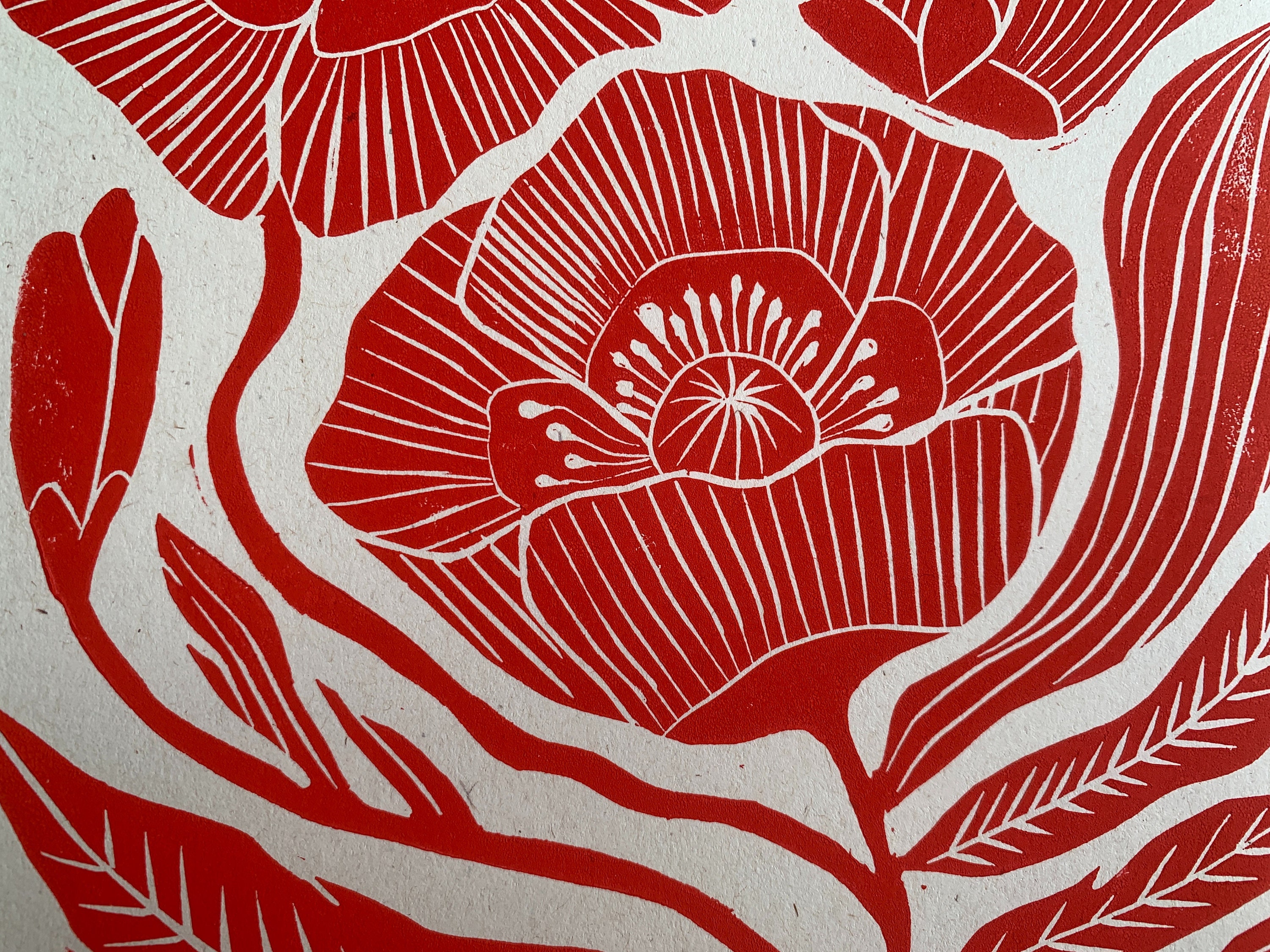 Poppy Flowers Linocut Print - Etsy