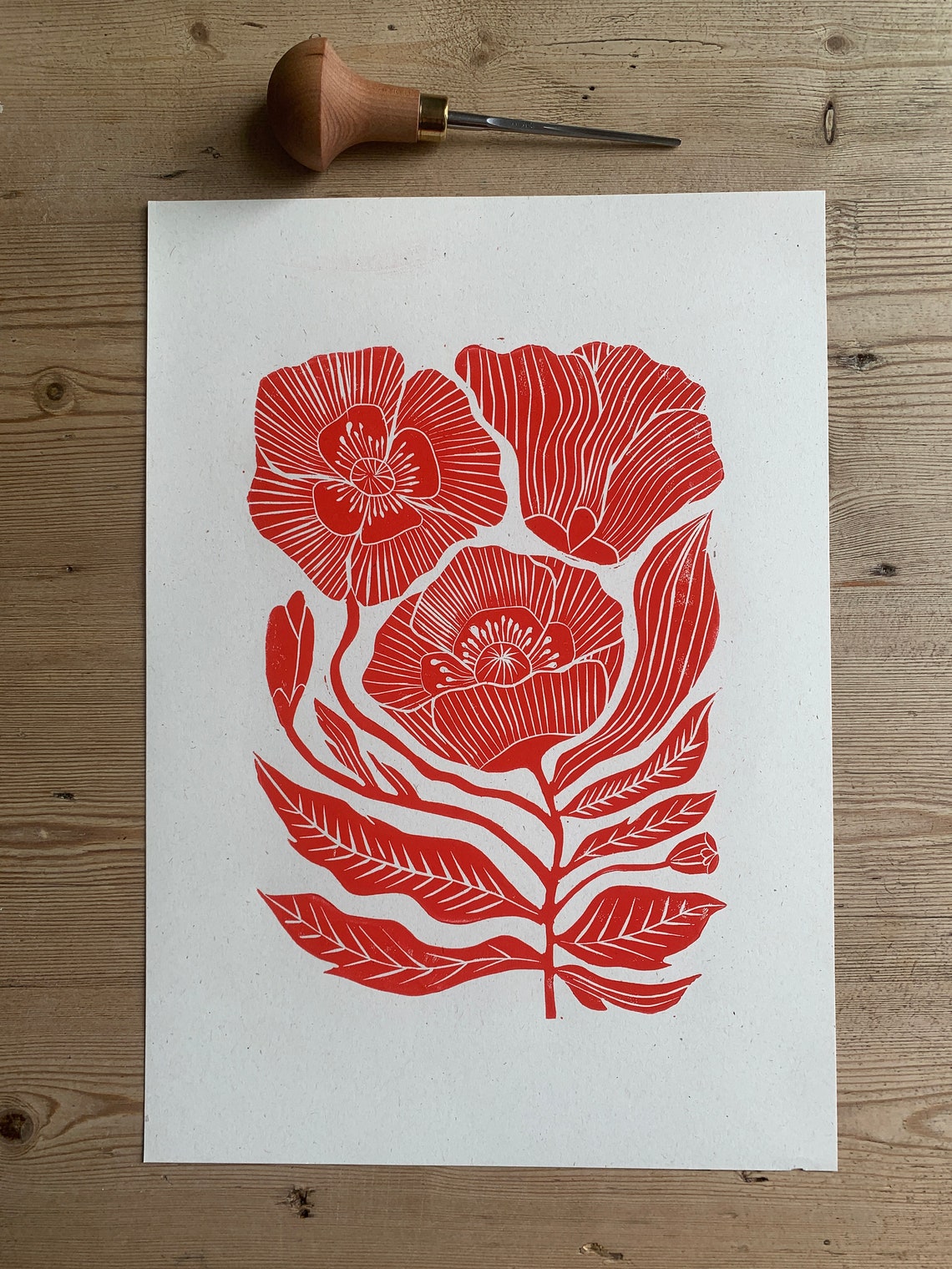 Poppy Flowers Linocut Print | Etsy