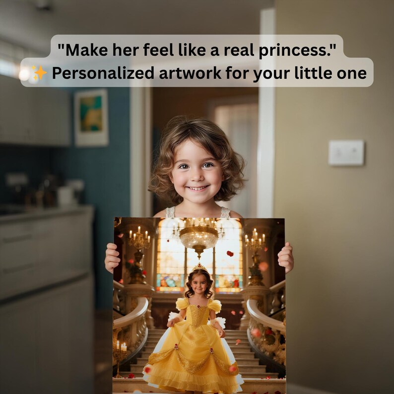 Personalized Princess Portrait: Custom Belle Art, Birthday Gift ...
