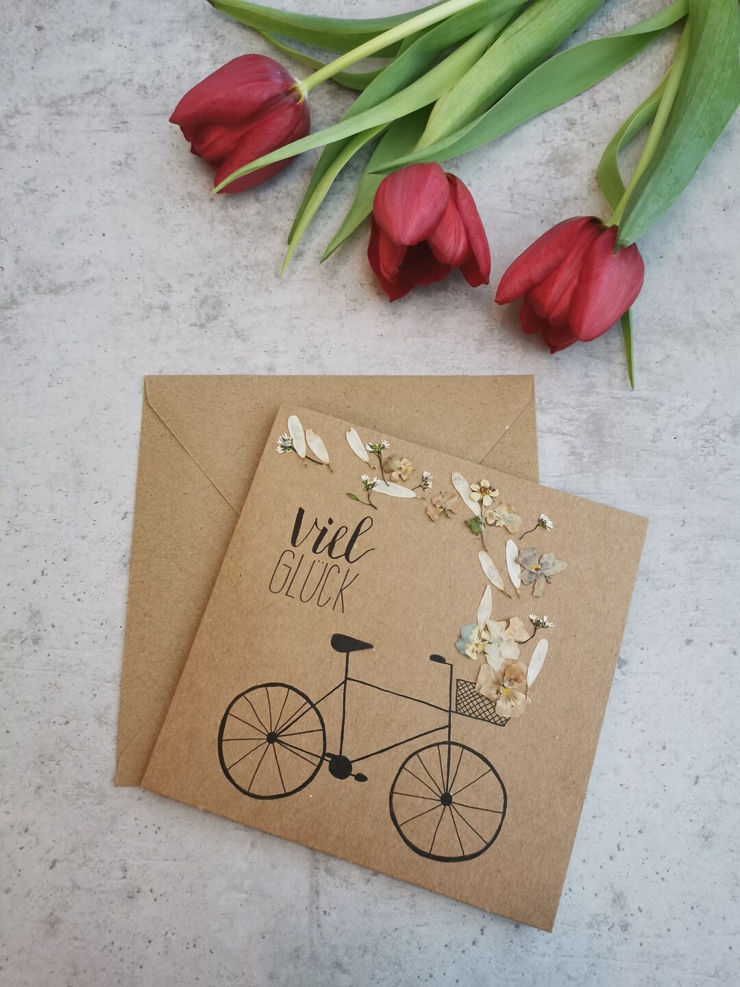 Card With Dried Flowers bicycle Good Luck, Good Luck - Etsy