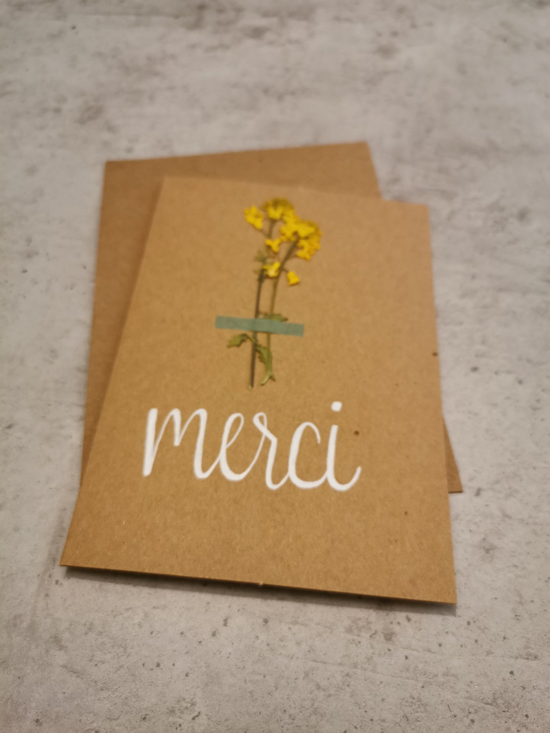 Card With Dried Flowers merci Thank You Card - Etsy
