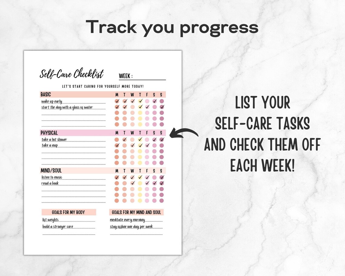 Printable Self-care Checklist for Mental Health and Wellness - Etsy