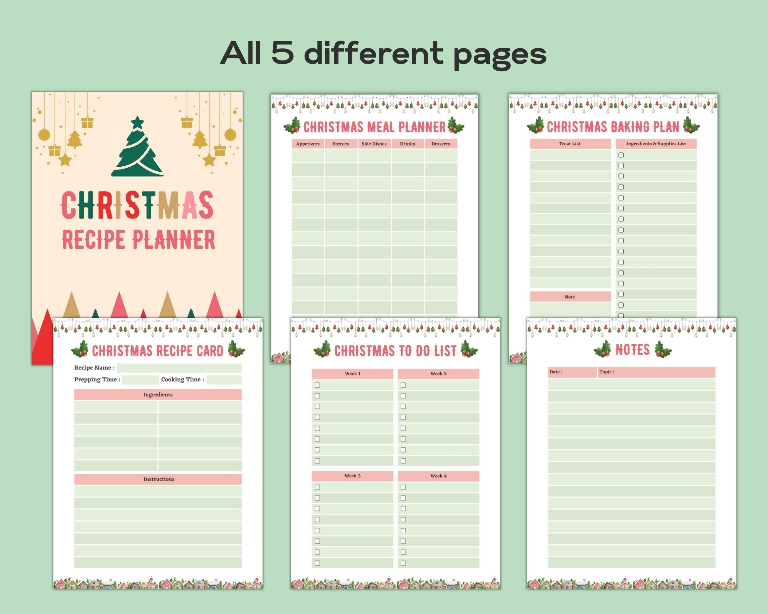 Christmas Recipe Planner Printable, Recipe Card, Recipe Planner ...