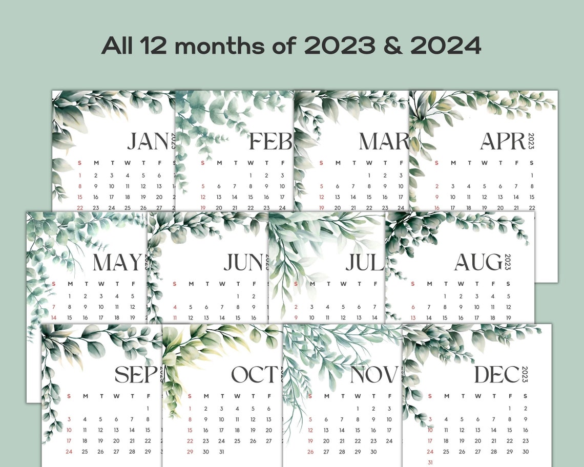 2023 2024 Printable Calendar Monthly Calendar Year Calendar - Etsy