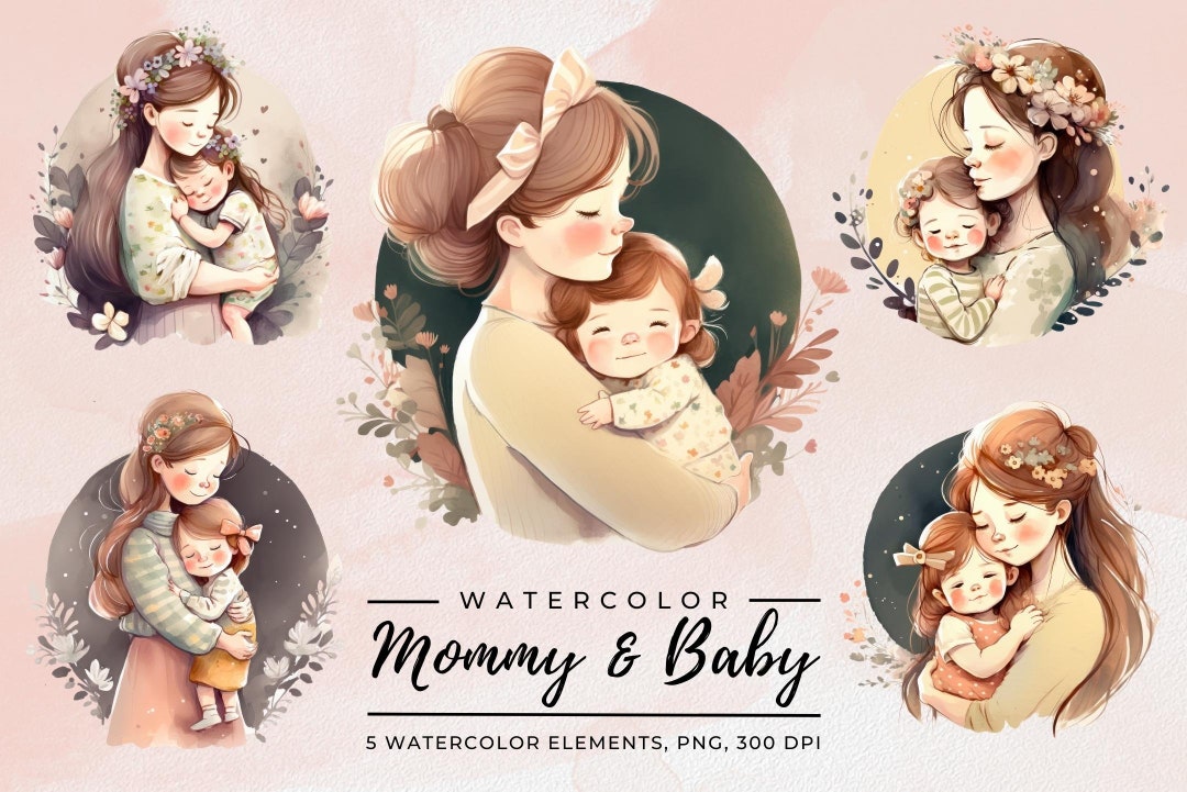 Watercolor Mother's Day Clipart Bundle, Mother and Daughter Elements ...