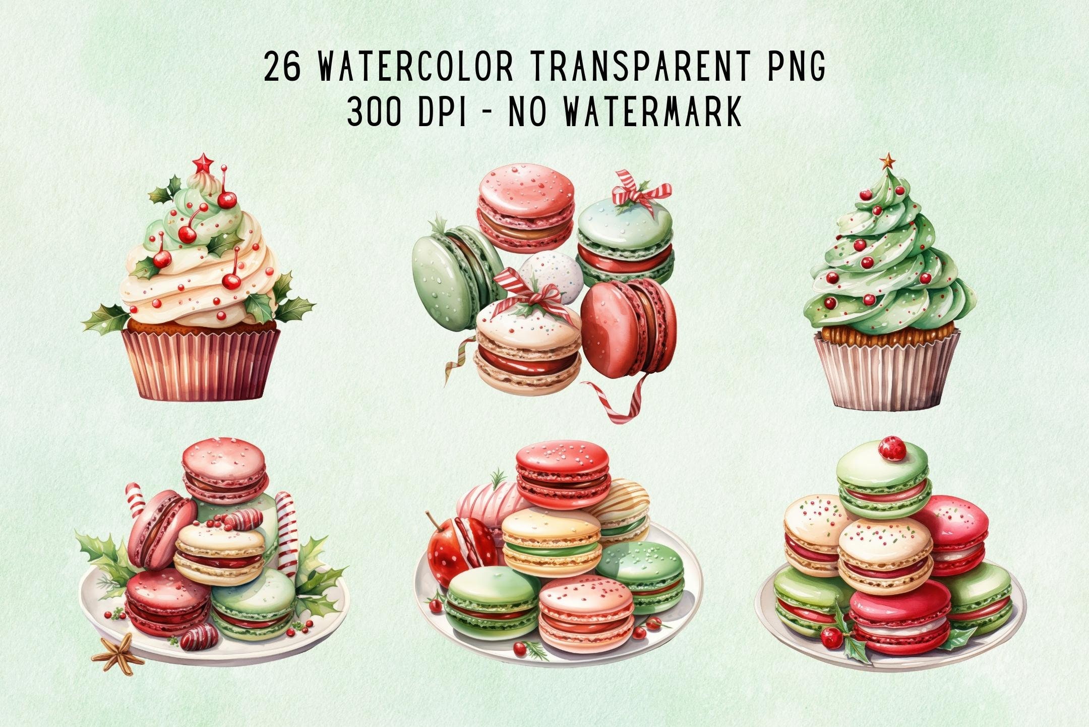 Watercolor Christmas Dessert Clipart Bundle, Sweet Elements, Holiday ...