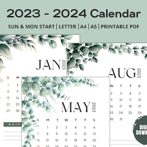 2023 2024 Printable Calendar Monthly Calendar Year Calendar - Etsy