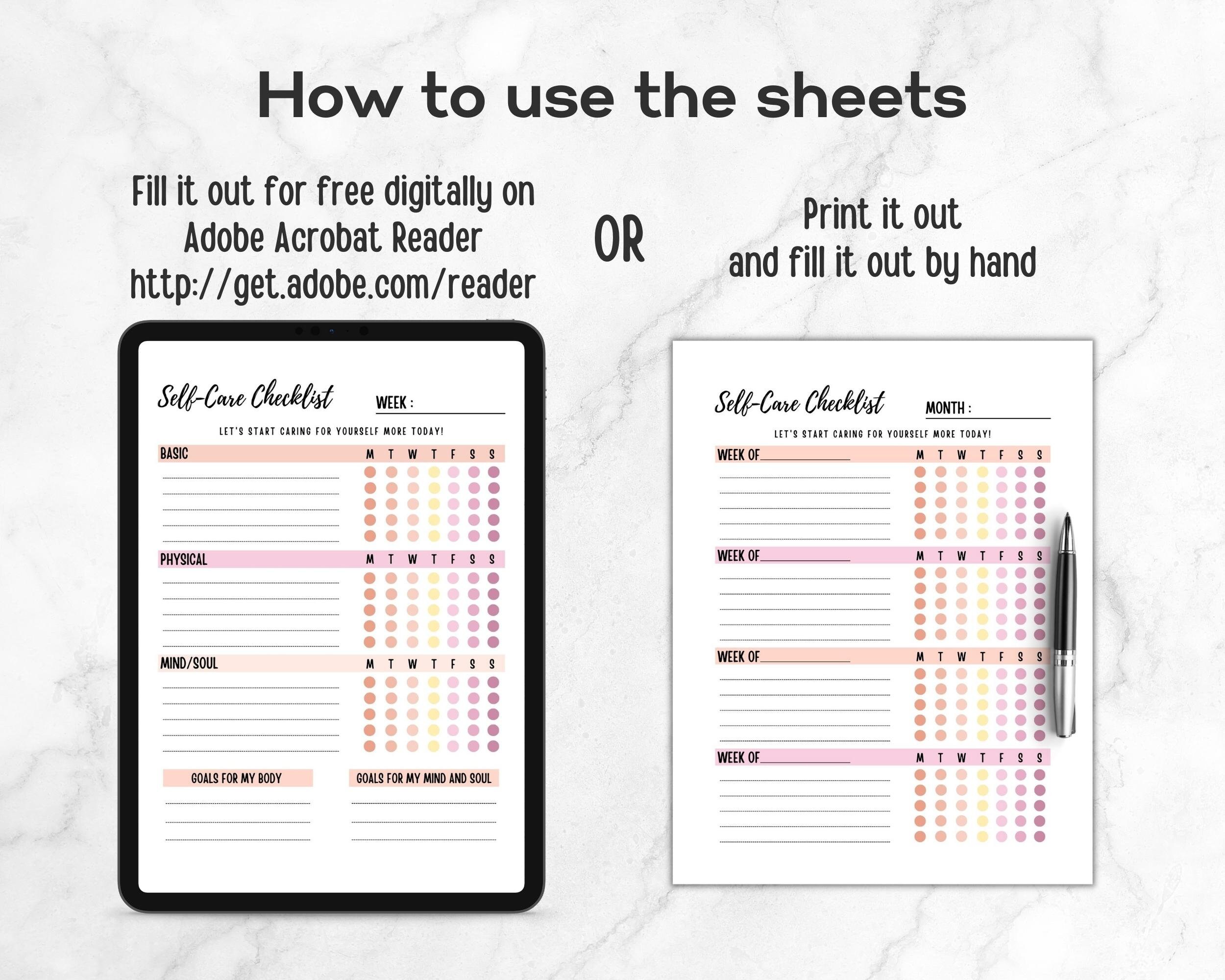 Printable Self-care Checklist for Mental Health and Wellness - Etsy