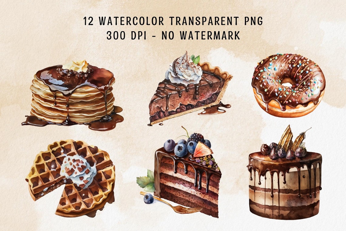 Watercolor Chocolate Dessert Clipart Bundle Sweet Treats - Etsy