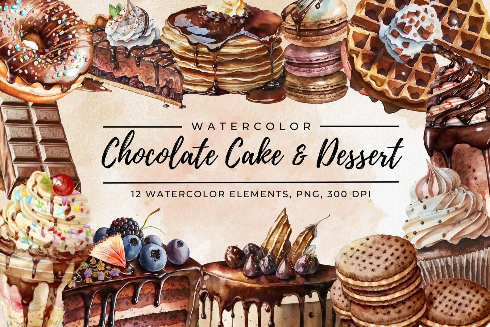 Watercolor Chocolate Dessert Clipart Bundle Sweet Treats - Etsy