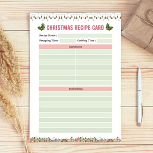 Christmas Recipe Planner Printable, Recipe Card, Recipe Planner ...