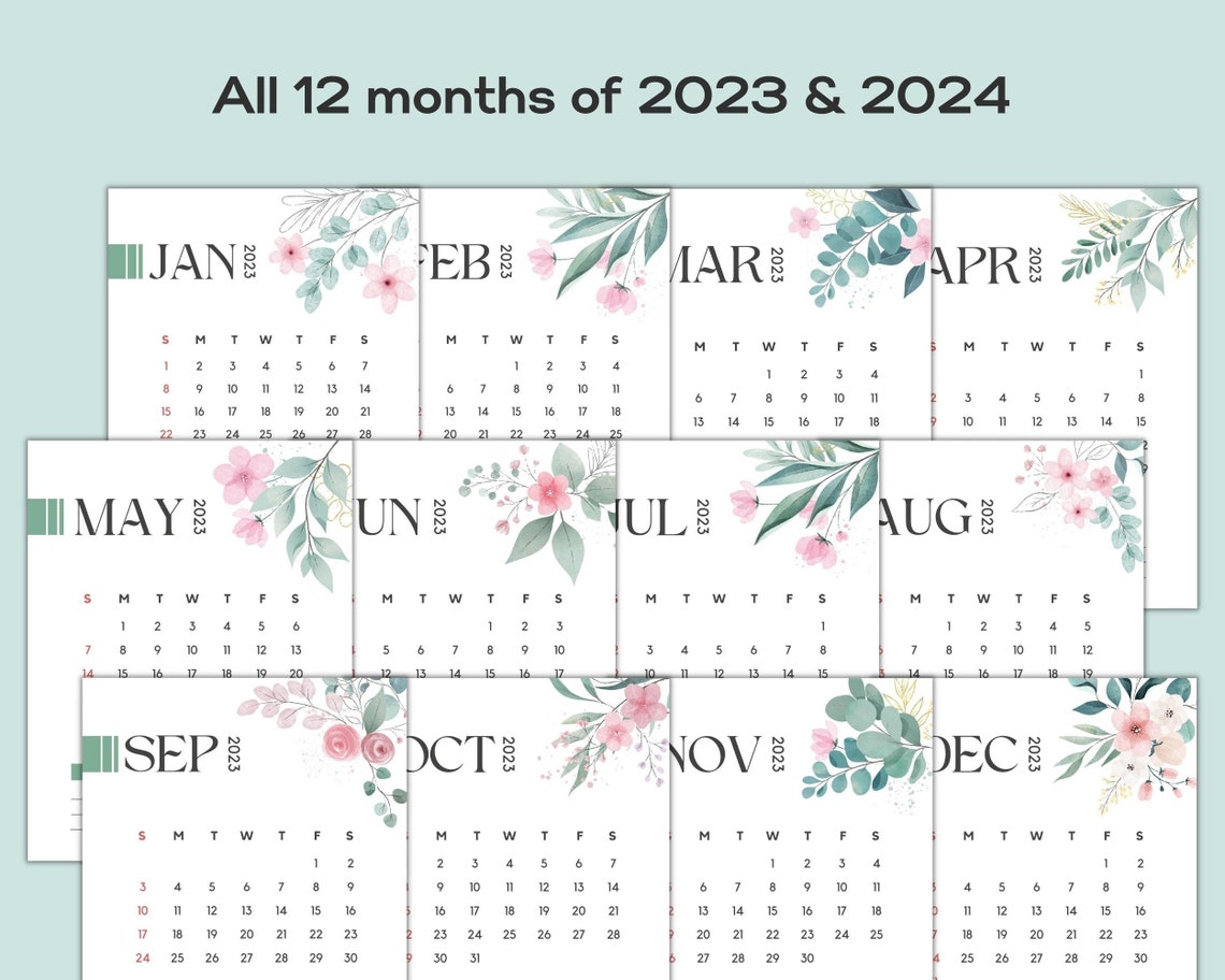 2023 2024 Printable Calendar, Monthly Calendar, Year Calendar 12 Months ...