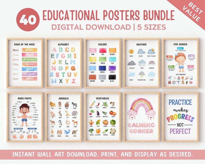 40 Educational Posters Bundle, Classroom Decor, Homeschool Printables ...