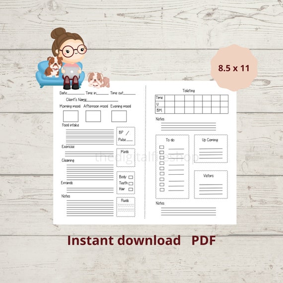 Caregiver Log Sheet Home Aide Tracker Sheet Care for Elderly - Etsy