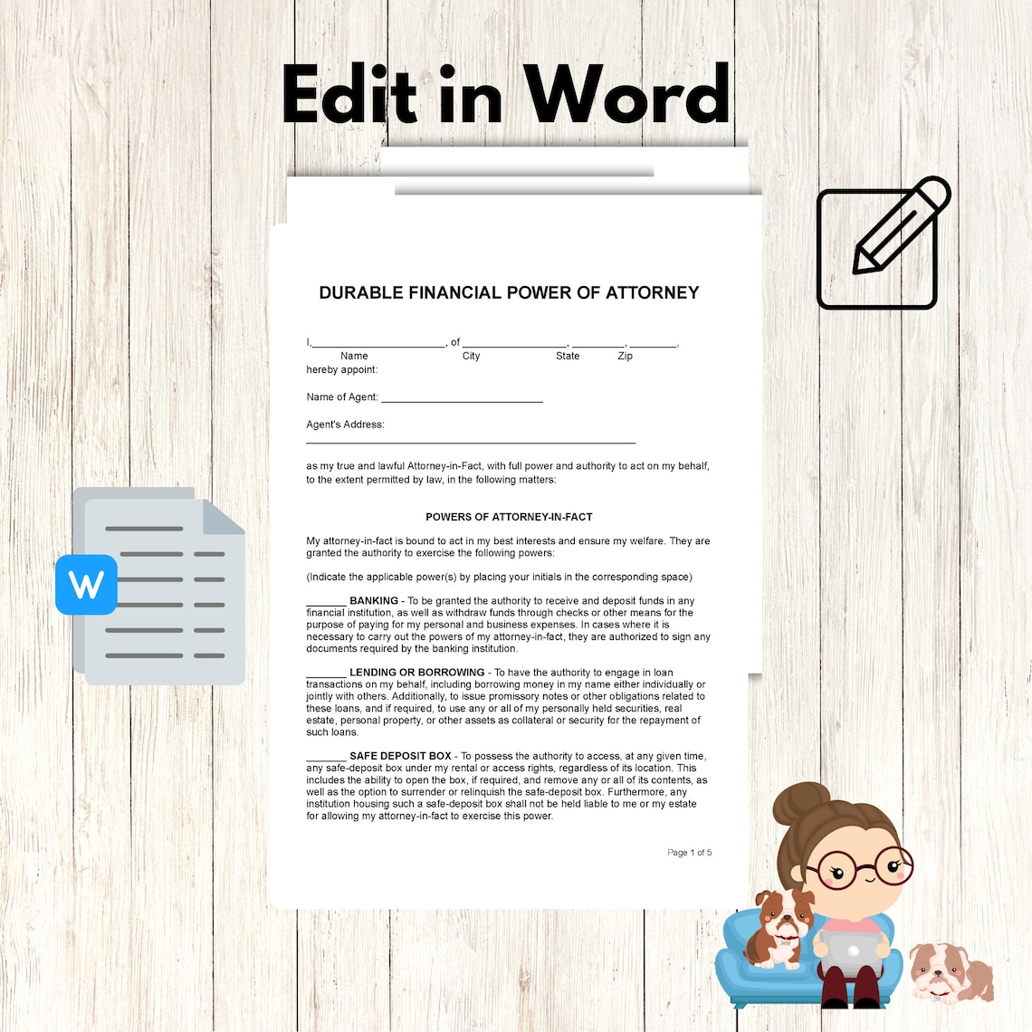Durable Financial Power of Attorney, Care for Elderly, Editable Word ...