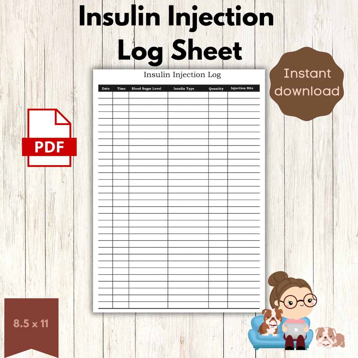 Insulin Injection Log Sheet PDF Instant Download Health Tracker Care ...