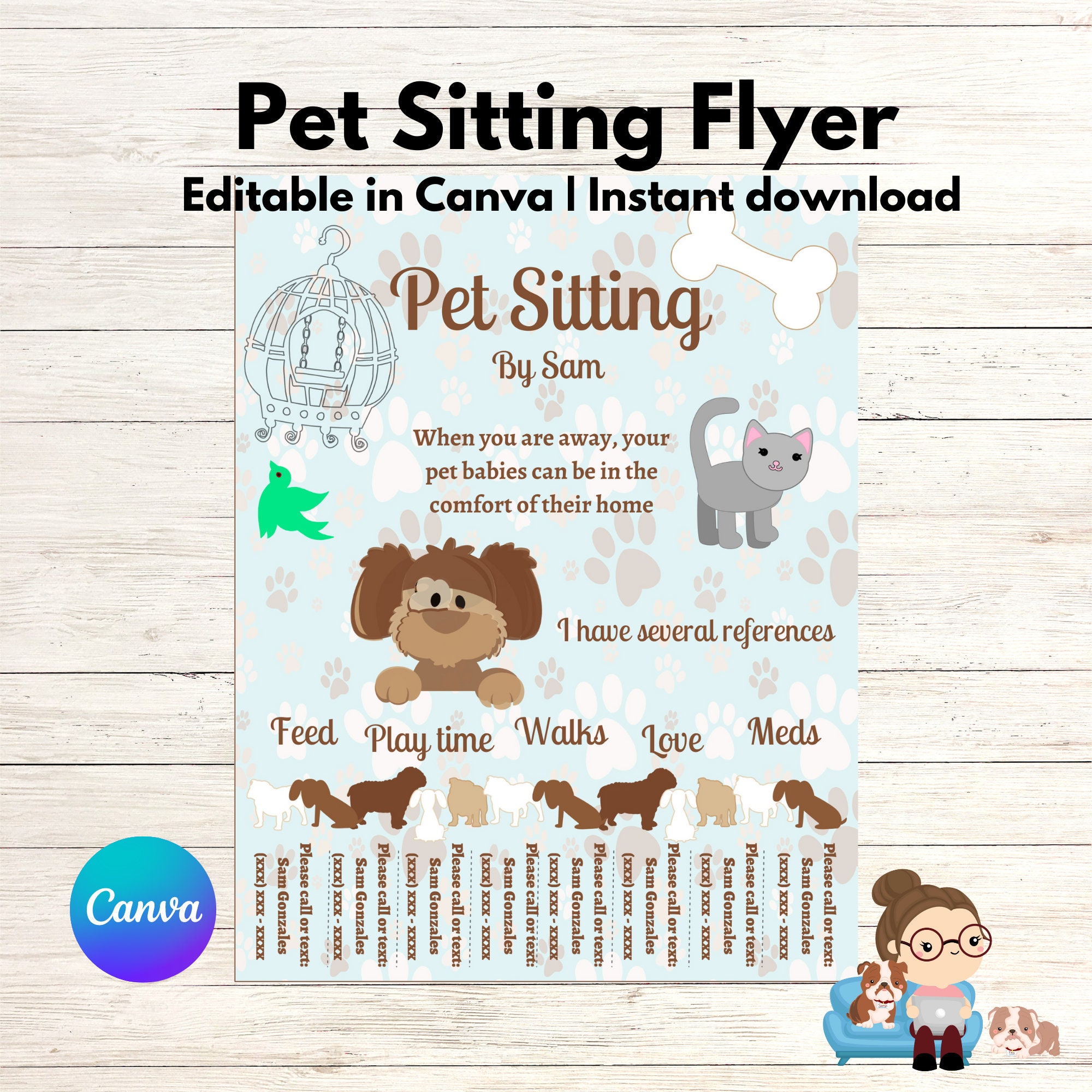 Pet Sitting Flyer Editable Canva Template Customize Dog Walking Small ...