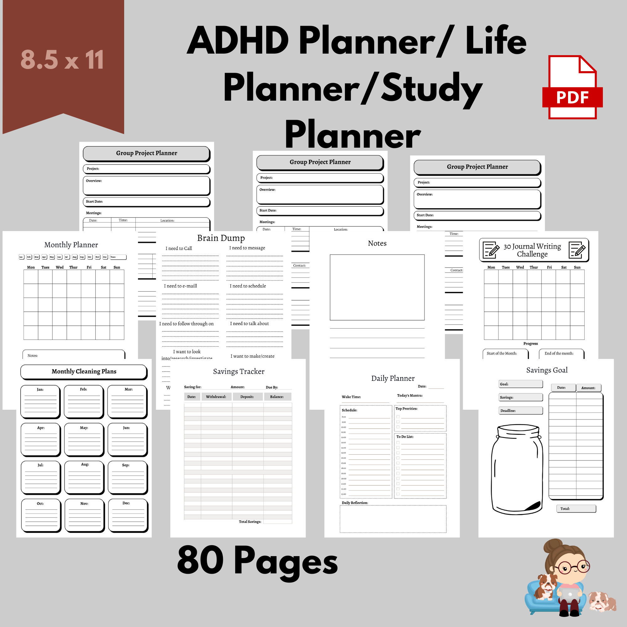 ADHD Planner PDF Digital Download Printable ADHD Student Planner ...