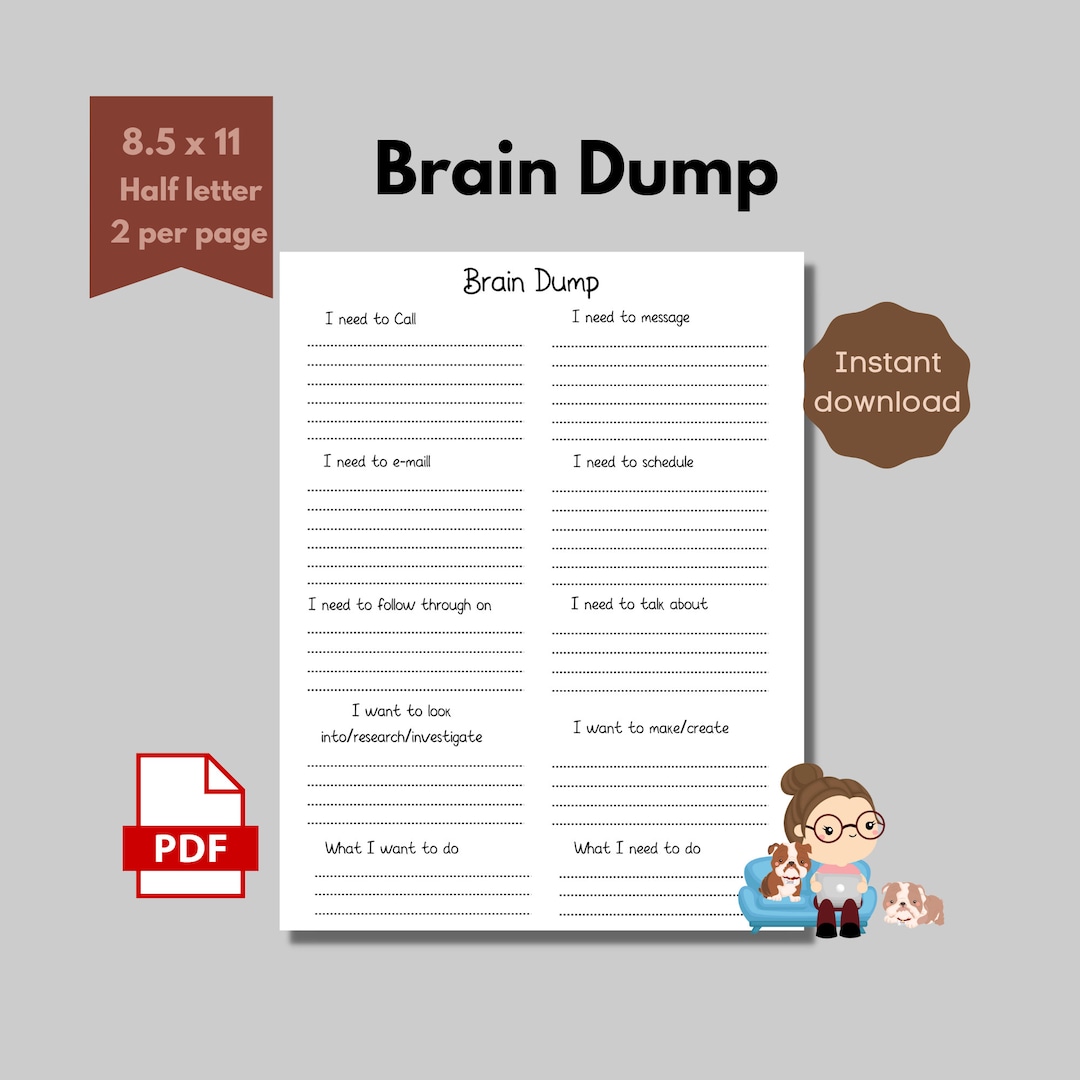 Brain Dump Thought Organizer Anxiety Worksheet Printable Task List Get ...