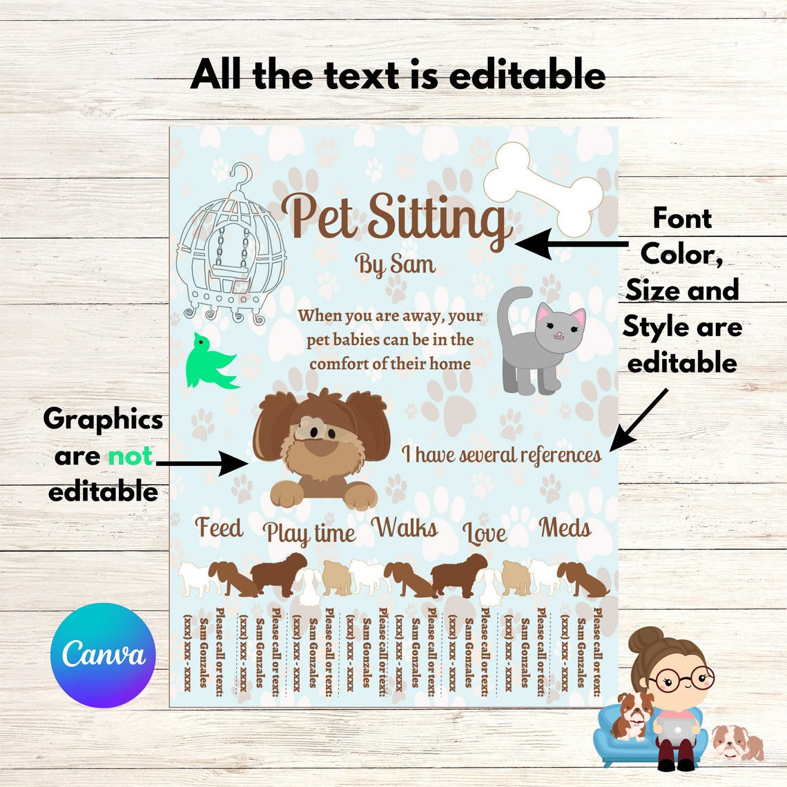 Pet Sitting Flyer Editable Canva Template Customize Dog Walking Small ...