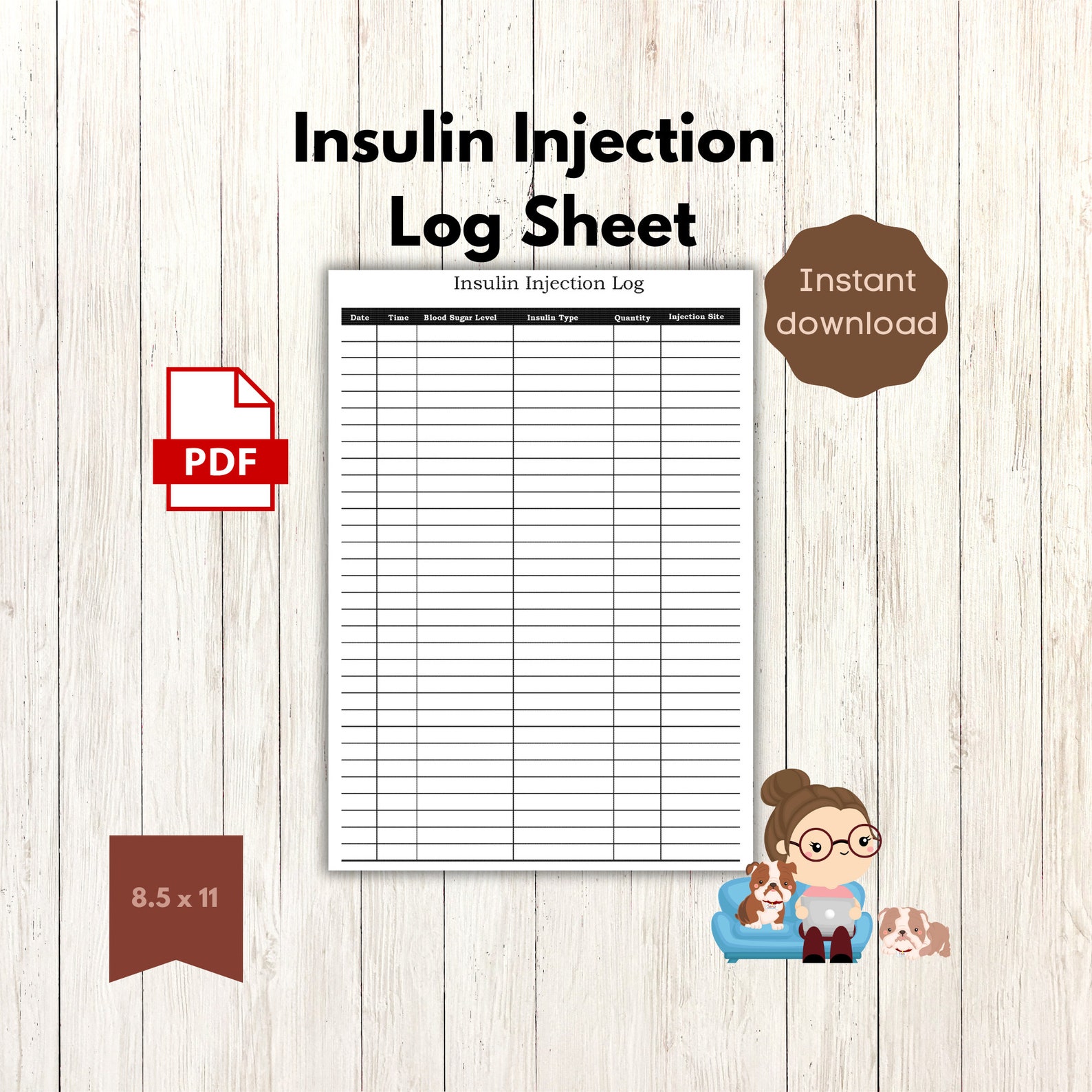 Insulin Injection Log Sheet PDF Instant Download Health Tracker Care ...