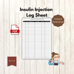 Insulin Injection Log Sheet PDF Instant Download Health Tracker Care ...