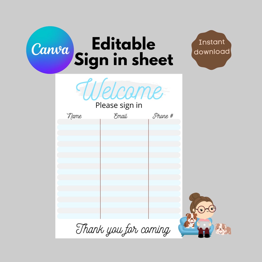 Sign up Sheet, Name, Email, Phone Sign up Forms, Editable Sign Up ...