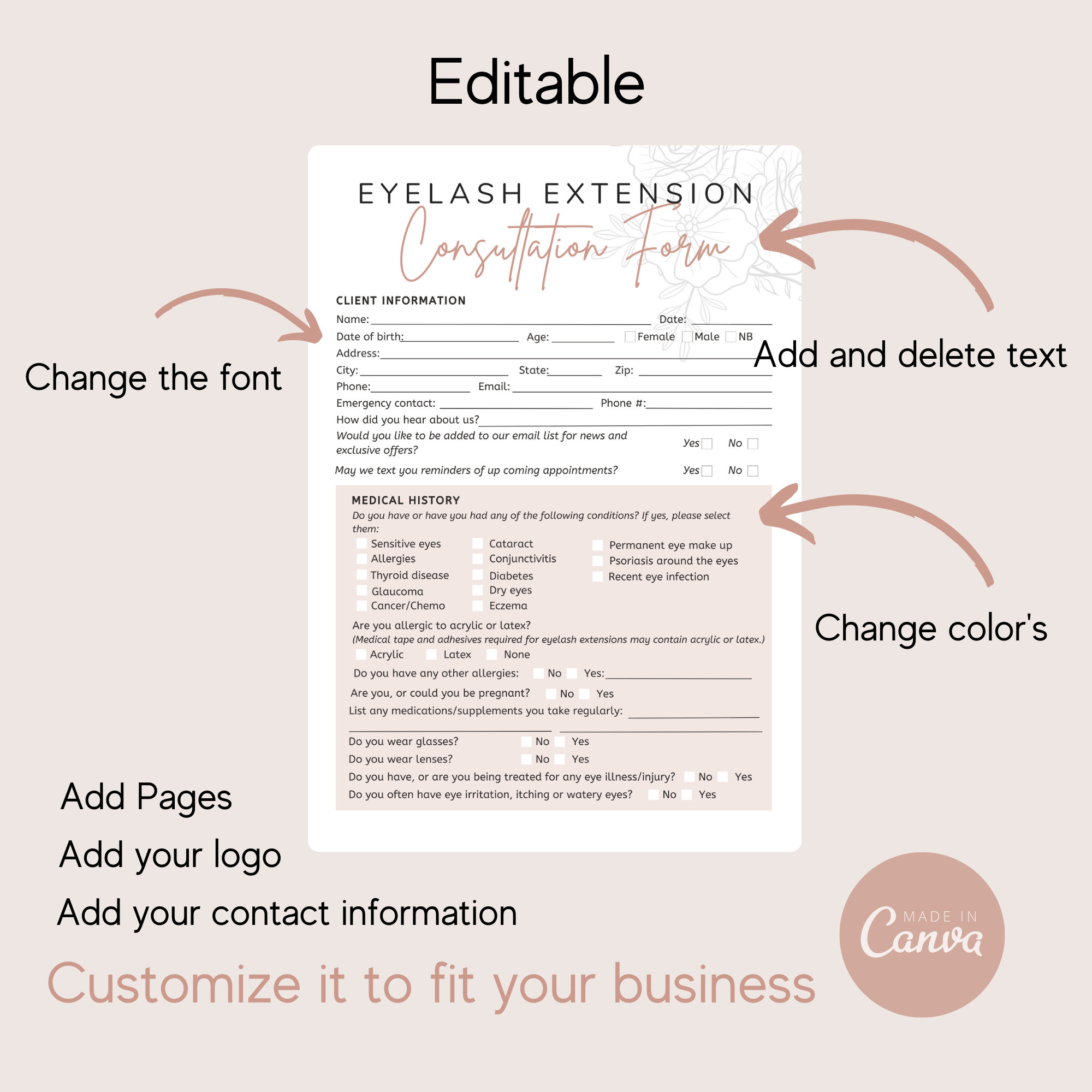 Eyelash Extension Forms Editable, Lash Consent Templates, Lash Tech ...