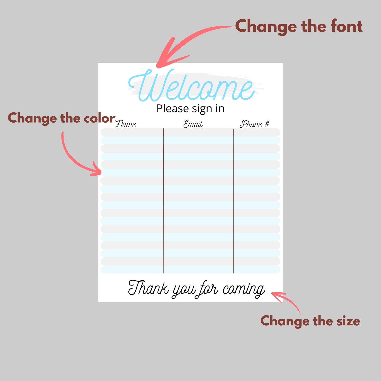 Sign up Sheet, Name, Email, Phone Sign up Forms, Editable Sign Up ...
