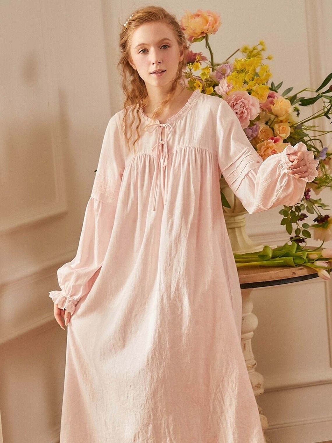 Women Victorian Vintage Cotton Nightgown Long Vintage White Etsy