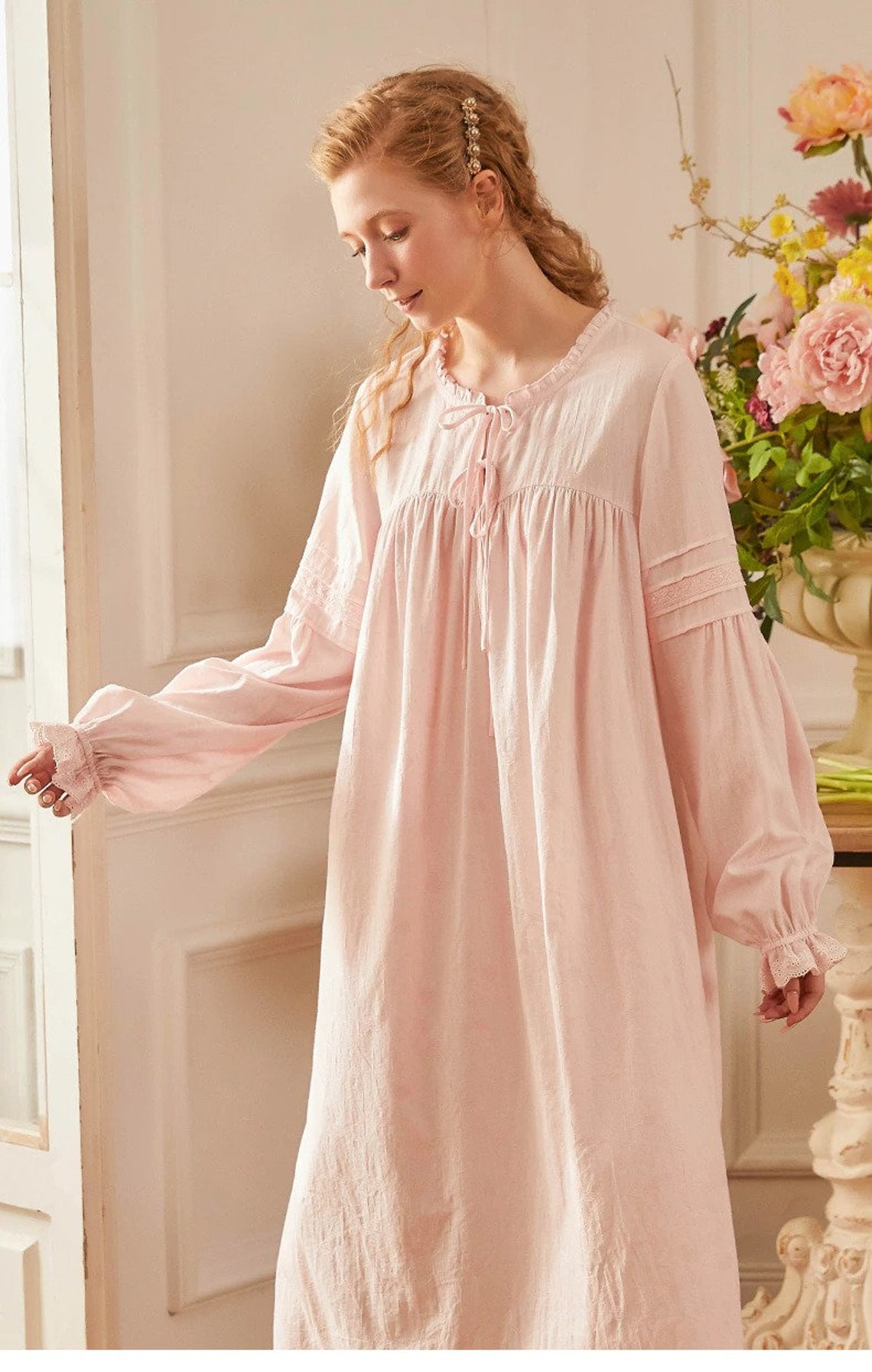 Women Victorian Vintage Cotton Nightgown Long Vintage White Etsy