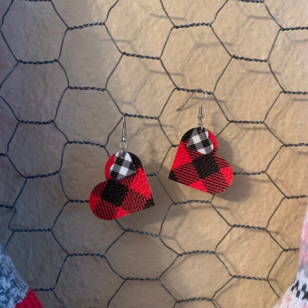 Plaid Leather Earrings - Etsy