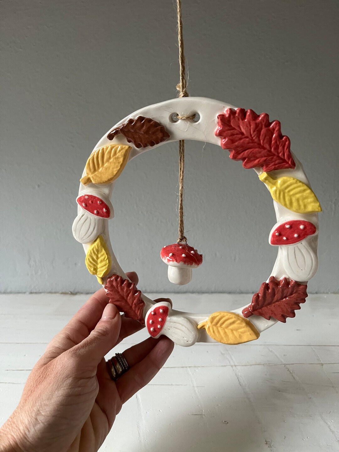 Ceramic Autumn Wreath Handmade Home Decoration Mushroom - Etsy