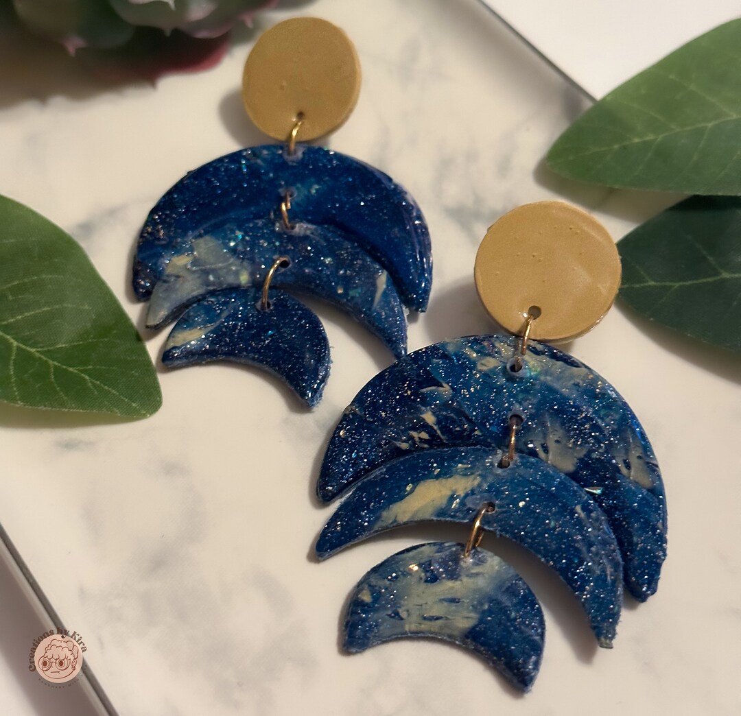 Blue Moons | Two Styles | Handmade Polymer Clay Earrings - Etsy
