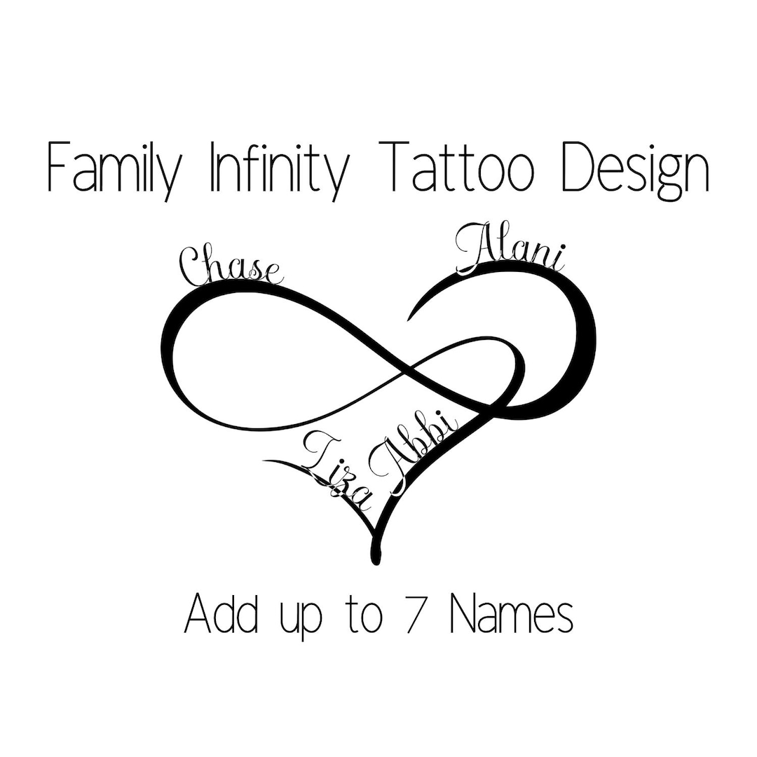 Personalized Family Infinity Heart Tattoo Design With Names (digital ...