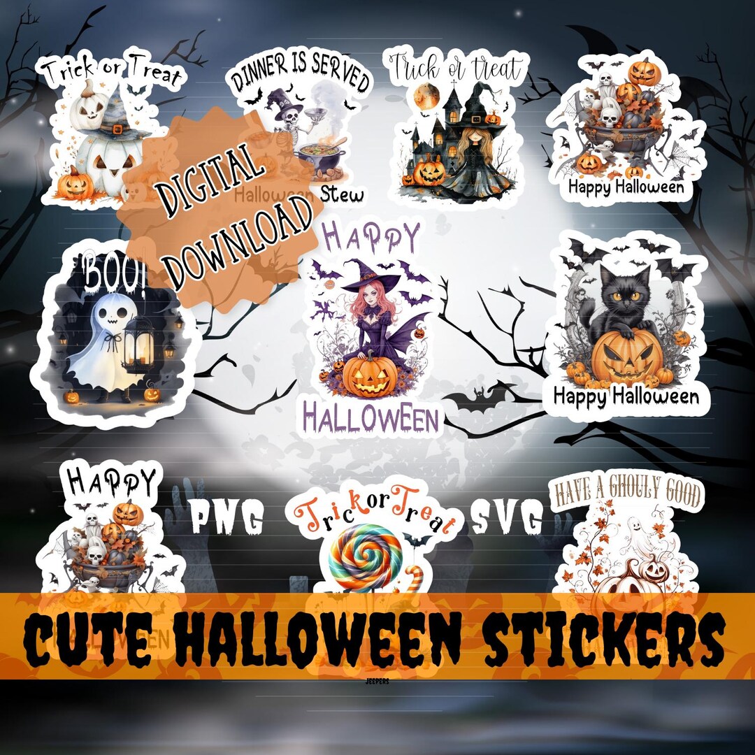 10 Cute Halloween Digital Stickers. PNG Stickers, PNG and SVG Files ...
