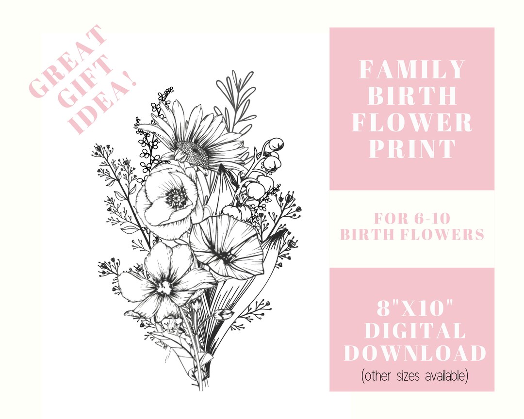DIGITAL Custom Family Birth Flower Print, for 6-10 Birth Flowers ...