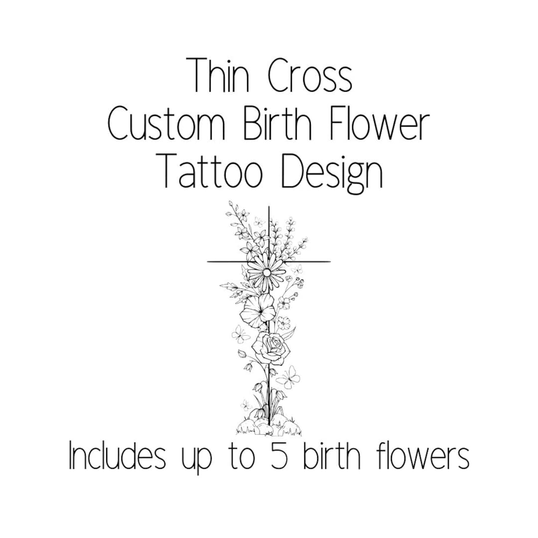 Thin Cross Birth Flower Tattoo Design. Memorial Design to Represent ...