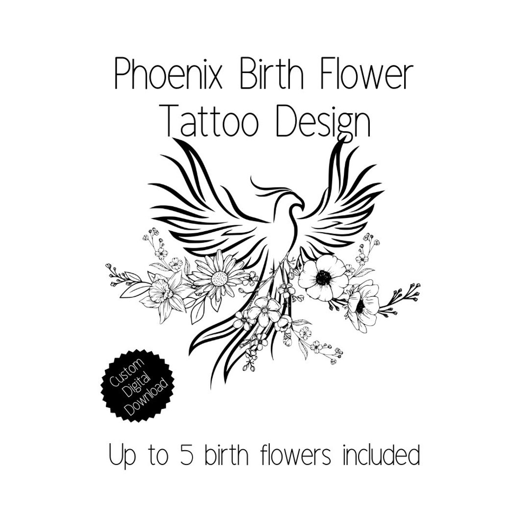 Phoenix Birth Flower Tattoo Design, Great Design for Back, Shoulder or ...