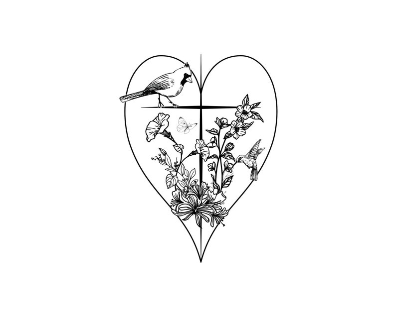 Memorial Birth Flower Tattoo Design Cardinal Heart - Etsy