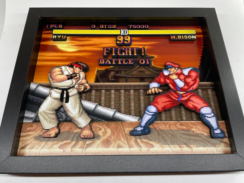 Street Fighter 2 3D Shadow Box Ryu Vs M. Bison - Etsy