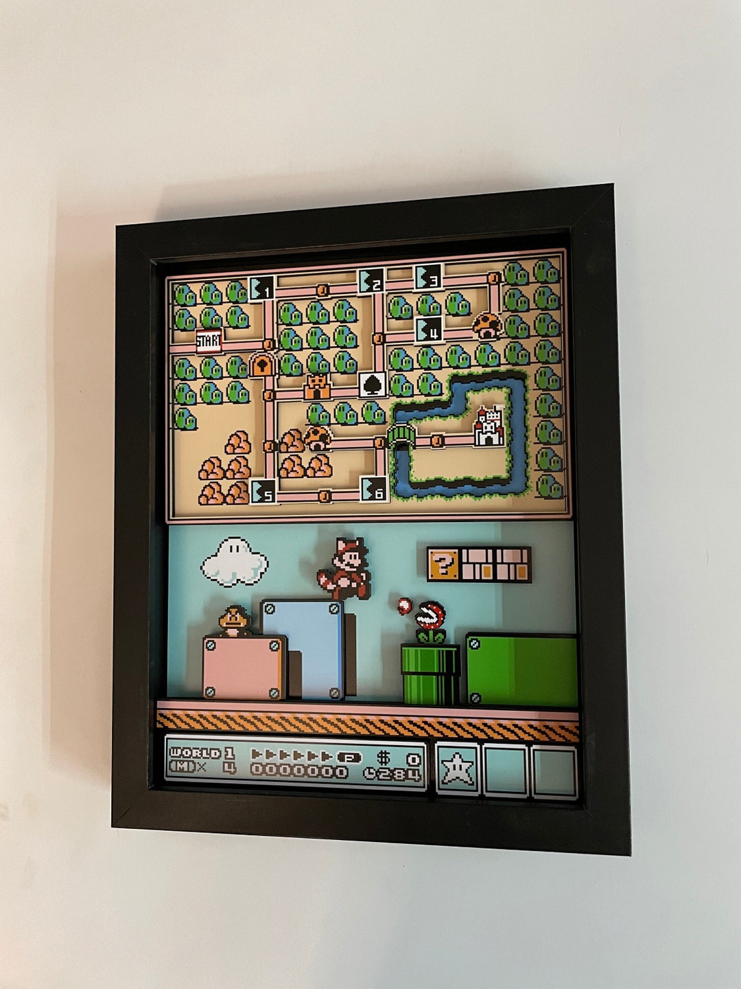 Super Mario Brothers 3 Shadowbox - NES World One - Grass Land! - Etsy