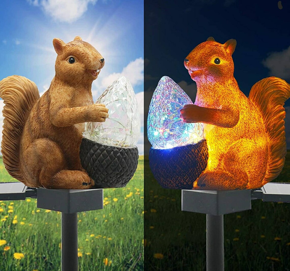 Solar Garden Lights Outdoor Decor Solar Squirrel Stake Lights | Etsy
