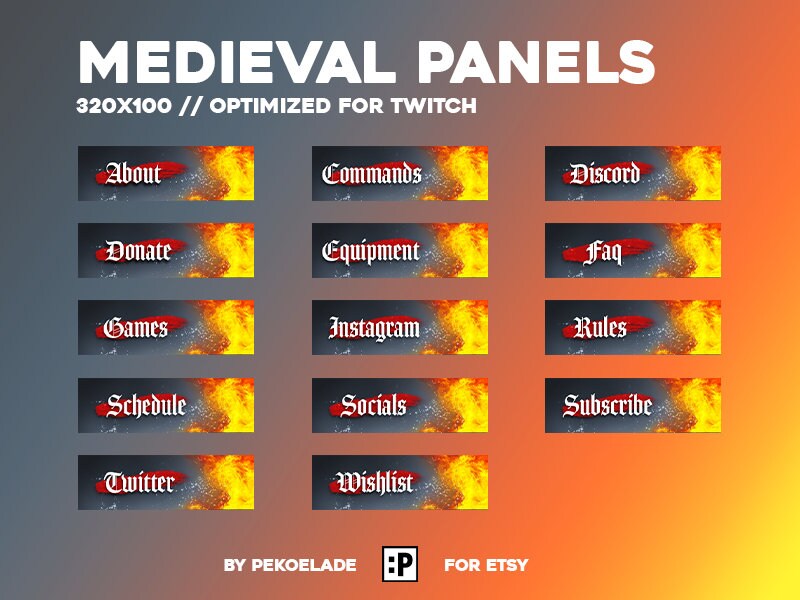 Medieval Twitch Profile Panels Text // Twitch Panels with | Etsy